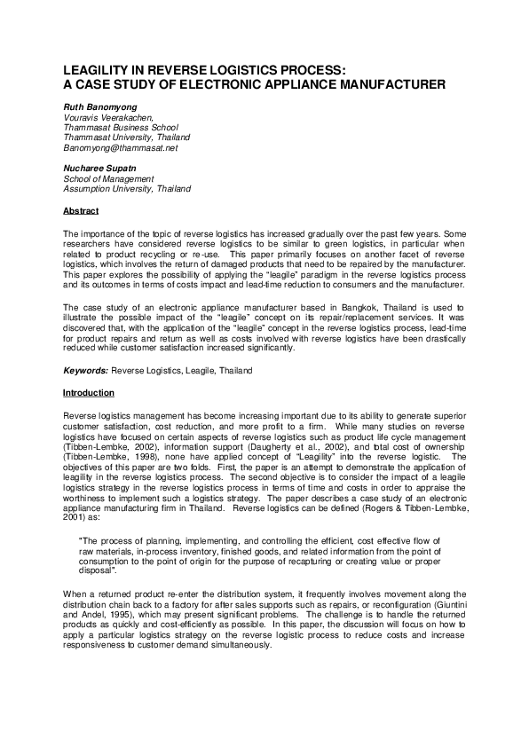 (PDF) Leagility in Reverse Logistics Process: A Case Study of ...