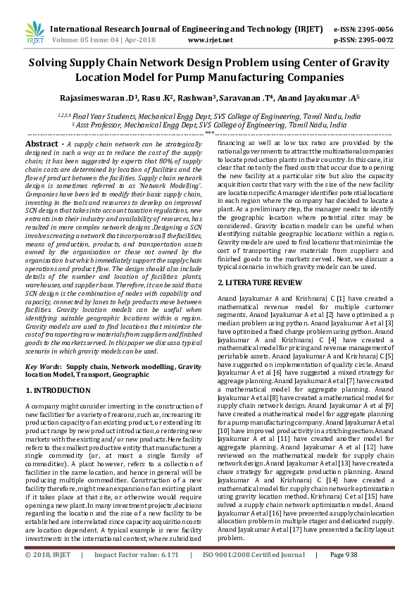 (PDF) Solving Supply Chain Network Design Problem using Center of ...