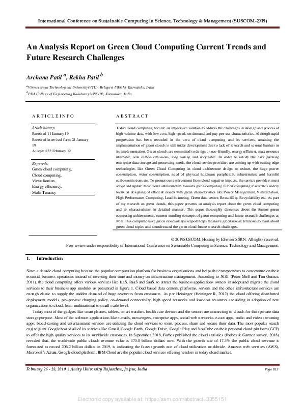 (PDF) An Analysis Report on Green Cloud Computing Current Trends and Future Research Challenges