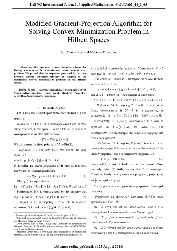 (PDF) Modified Gradient-Projection Algorithm for Solving Convex Minimization Problem in Hilbert ...