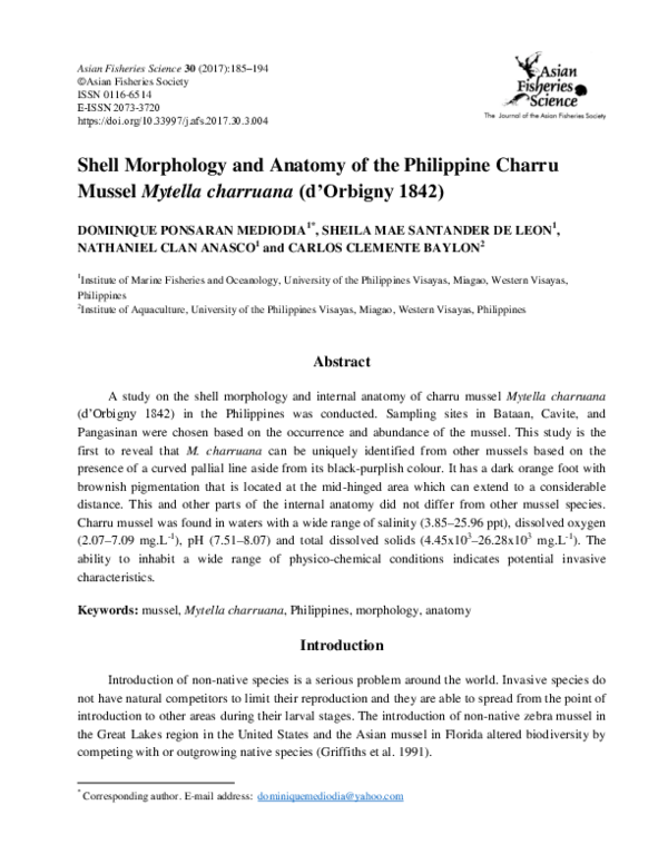 (PDF) Shell Morphology and Anatomy of the Philippine Charru Mussel ...