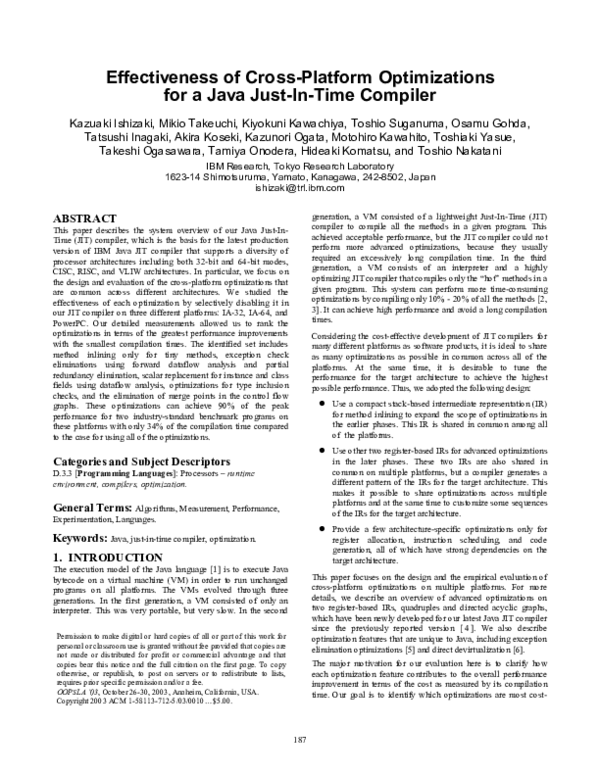 (PDF) Effectiveness of cross-platform optimizations for a java just-in-time compiler