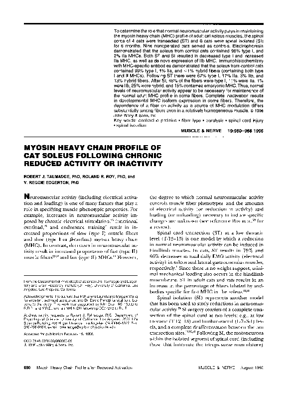 (PDF) Myosin heavy chain profile of cat soleus following chronic ...