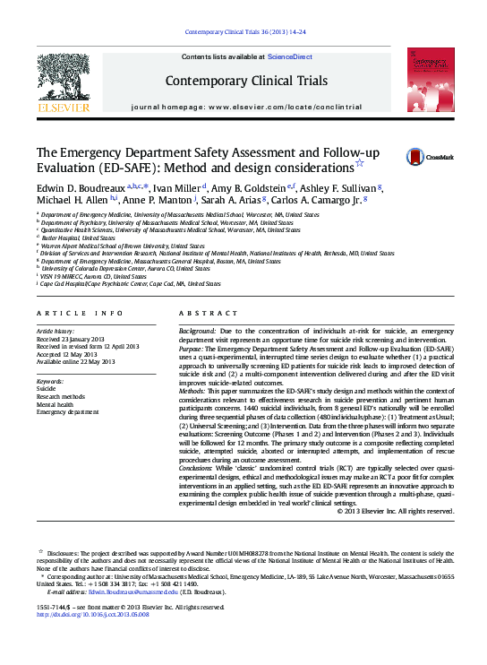 (PDF) The Emergency Department Safety Assessment and Follow-up ...