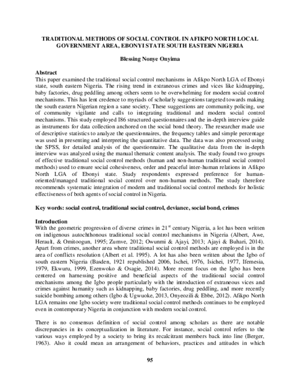 (PDF) Traditional Methods of Social Control in Afikpo North Local ...