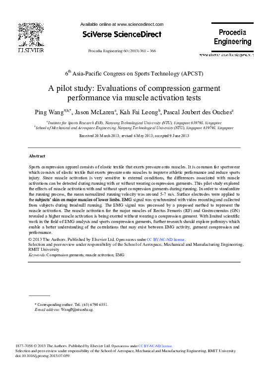 (PDF) A Pilot Study: Evaluations of Compression Garment Performance via ...