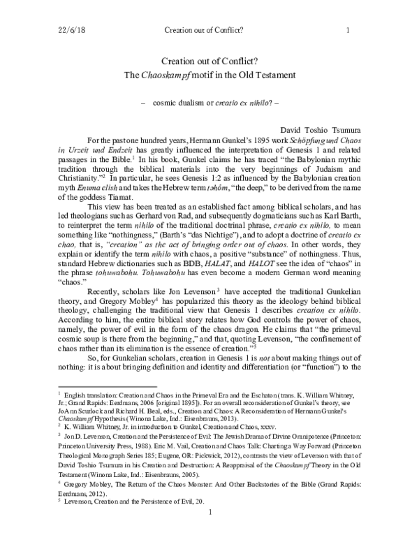 (PDF) "Creation Out of Conflict? The Chaoskampf Motif in the Old ...
