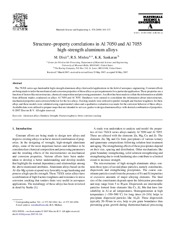 (PDF) Structure–property correlations in Al 7050 and Al 7055 high ...