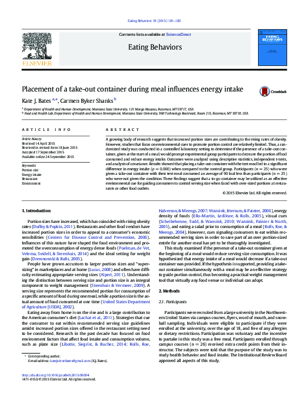 (PDF) Placement of a take-out container during meal influences energy ...