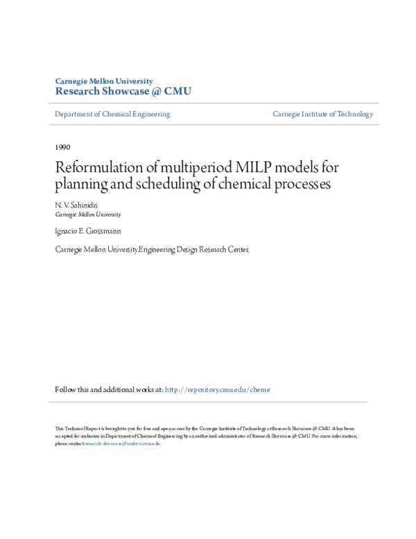 (PDF) Reformulation of multiperiod MILP models for planning and ...