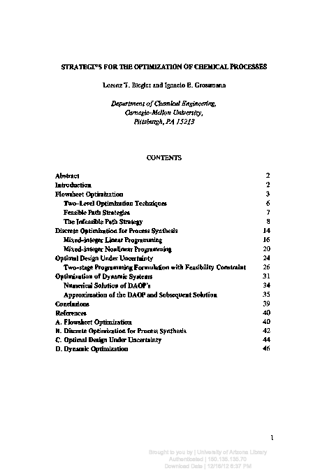(PDF) Strategies for the Optimization of Chemical Processes