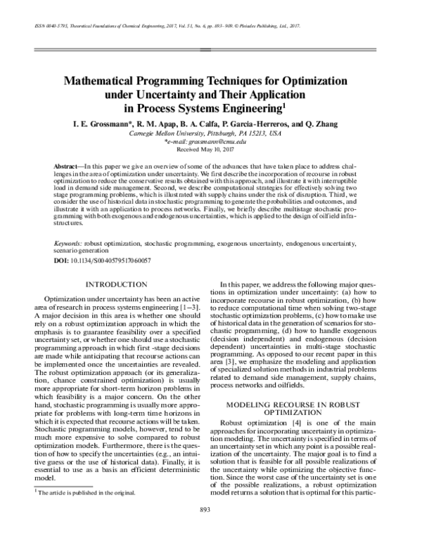 (PDF) Mathematical Programming Techniques for Optimization under ...