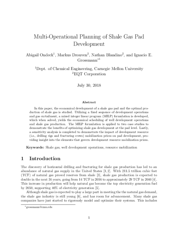 (PDF) Multi-Operational Planning of Shale Gas Pad Development