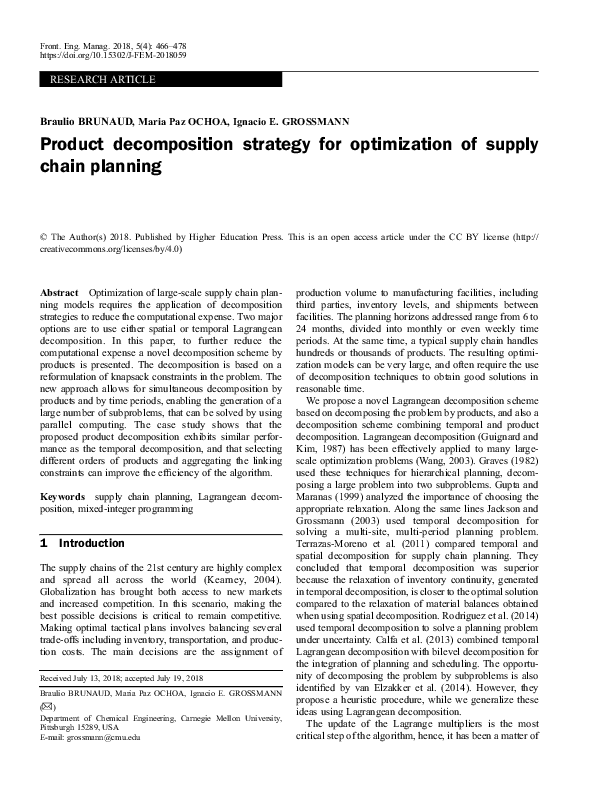 (PDF) Product decomposition strategy for optimization of supply chain ...