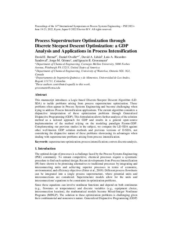 (PDF) Process Superstructure Optimization through Discrete Steepest Descent Optimization: a GDP ...