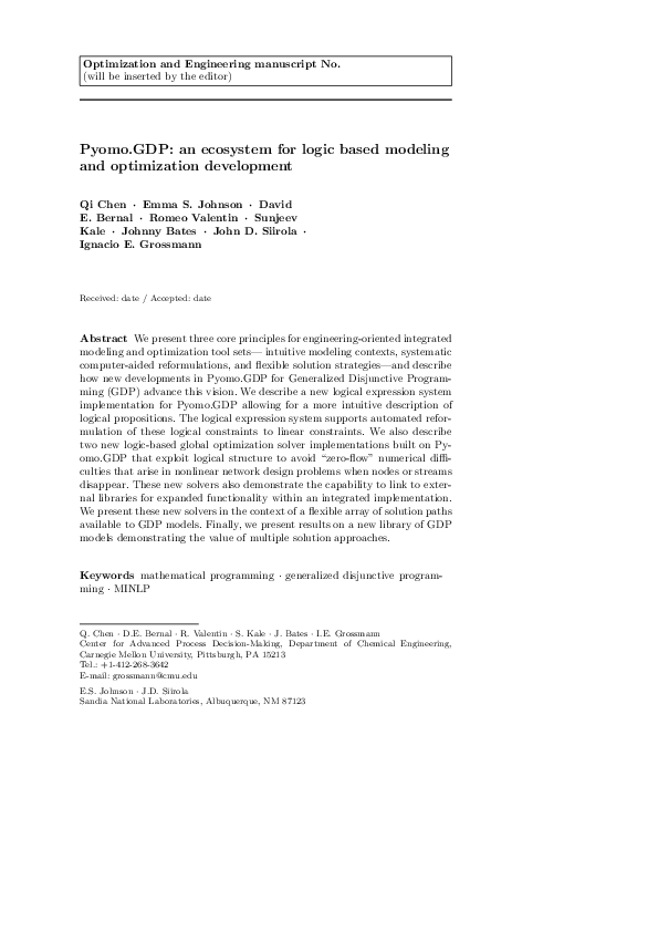 (PDF) Pyomo.GDP: an ecosystem for logic based modeling and optimization ...