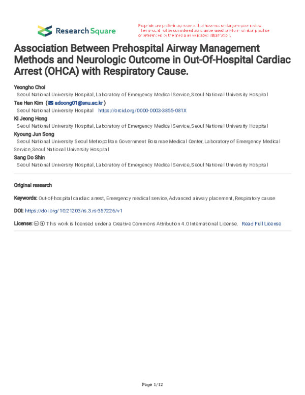 (PDF) Association Between Prehospital Airway Management Methods and ...