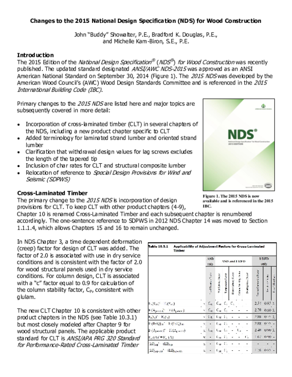 (PDF) Changes to the 2015 National Design Specification (NDS) for Wood ...