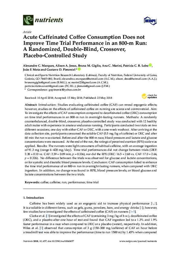 (PDF) Acute Caffeinated Coffee Consumption Does not Improve Time Trial ...