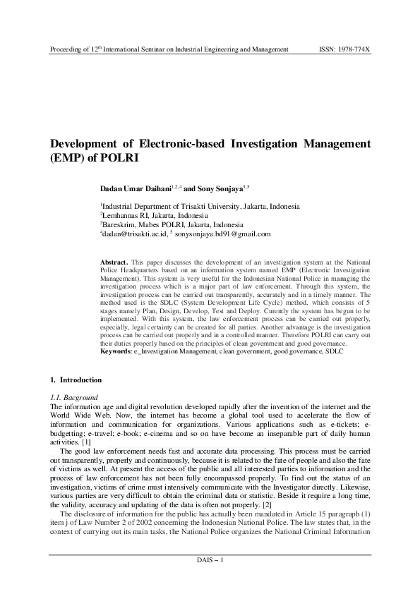 (PDF) Development of Electronic-based Investigation Management (EMP) of ...