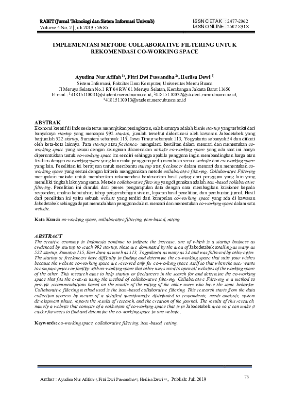 (PDF) Implementasi Metode Collaborative Filtering Untuk Rekomendasi Co ...
