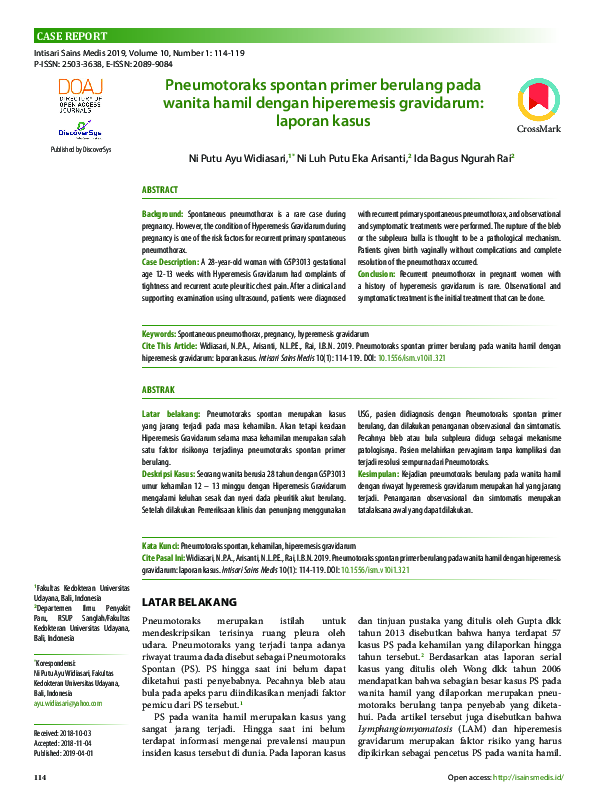 (PDF) Pneumotoraks spontan primer berulang pada wanita hamil dengan ...