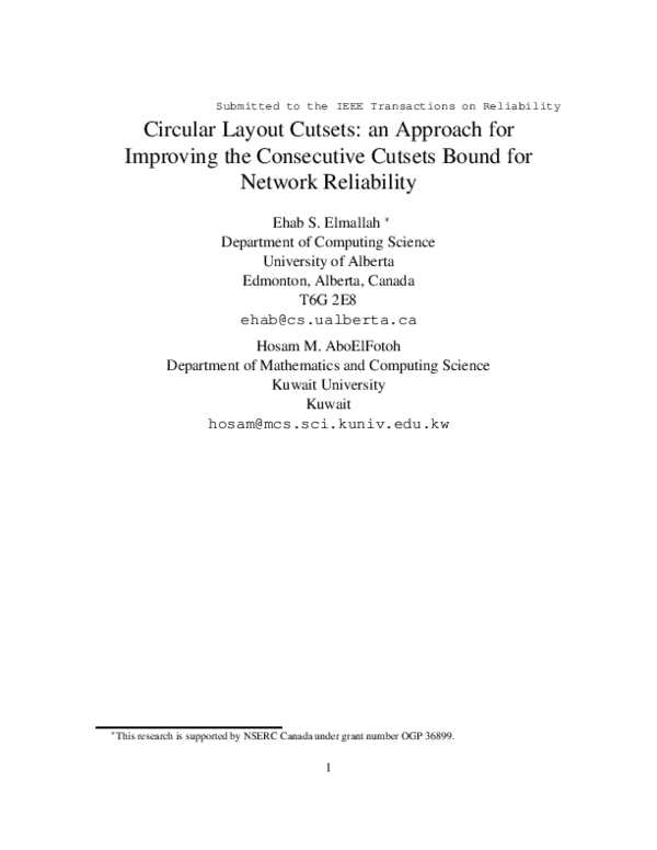 (PDF) Transactions on Reliability Circular Layout Cutsets : an Approach for Improving the ...