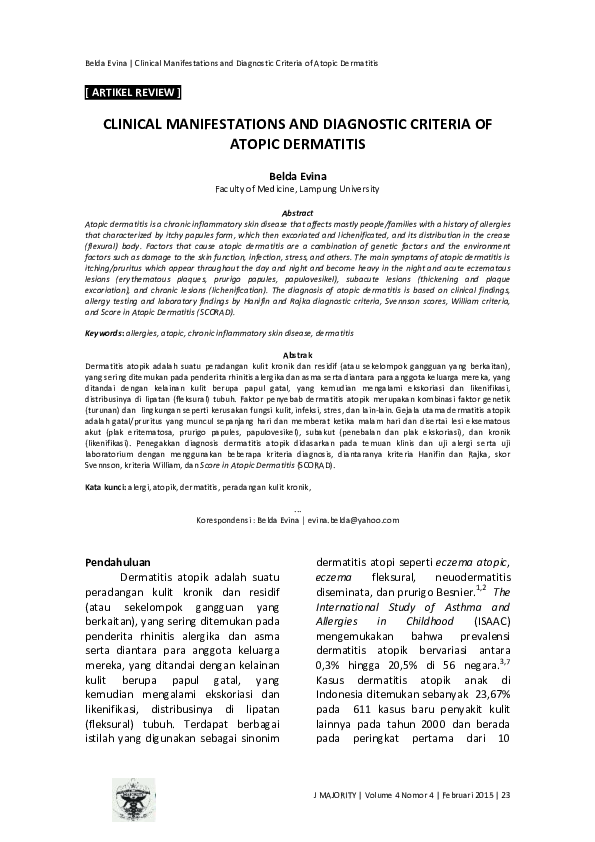 (PDF) Clinical Manifestations and Diagnostic Criteria of Atopic Dermatitis