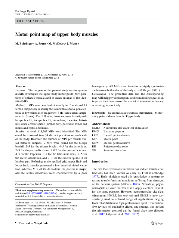 (PDF) Motor point map of upper body muscles