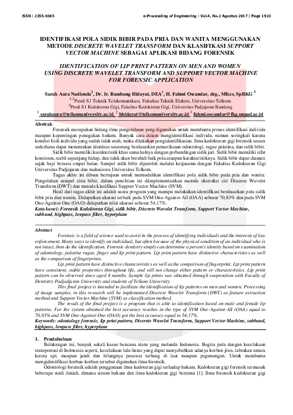 (PDF) Identifikasi Pola Sidik Bibir Pada Pria Dan Wanita Menggunakan Metode Discrete Wavelet ...