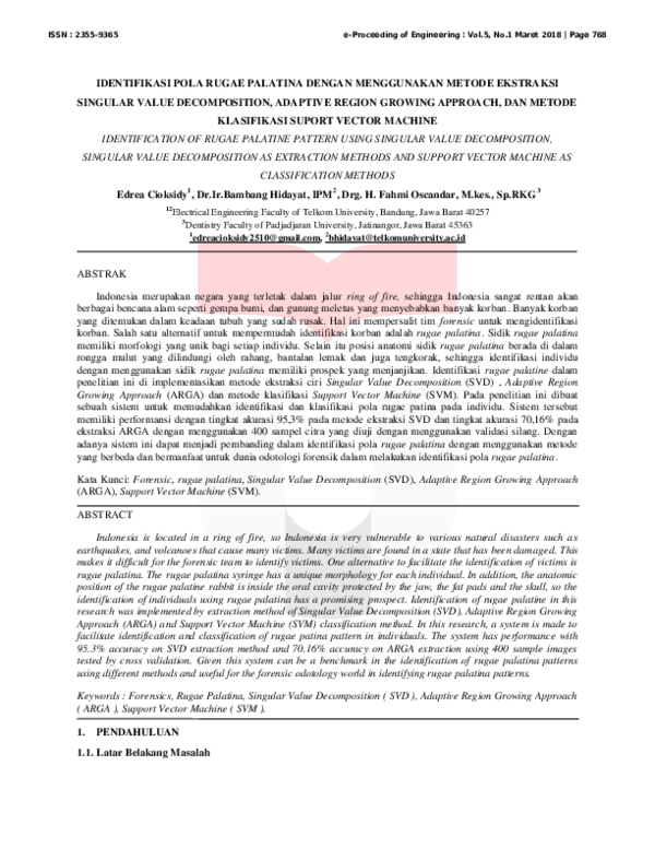 (PDF) Identifikasi Pola Rugae Palatina Dengan Menggunakan Metode ...