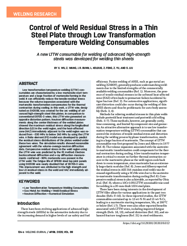 (PDF) Control of Weld Residual Stress in a Thin Steel Plate through Low ...