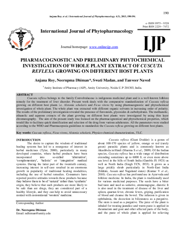 (PDF) Pharmacognostic and Preliminary Phytochemical Investigation of ...