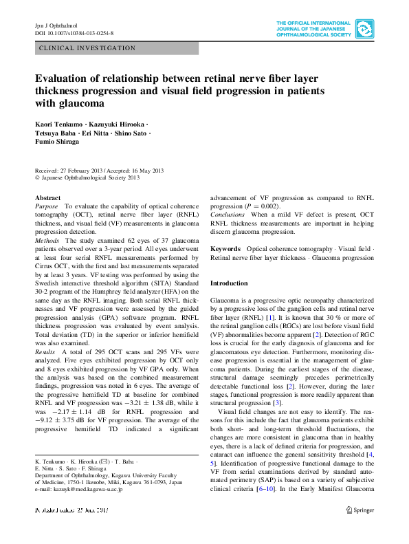 (PDF) Evaluation of relationship between retinal nerve fiber layer ...