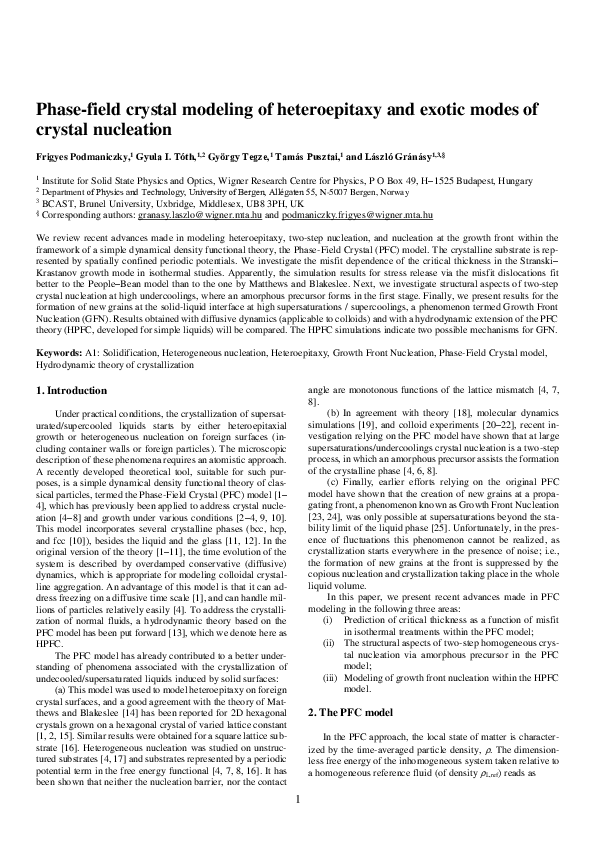 (PDF) Phase-field crystal modeling of heteroepitaxy and exotic modes of ...