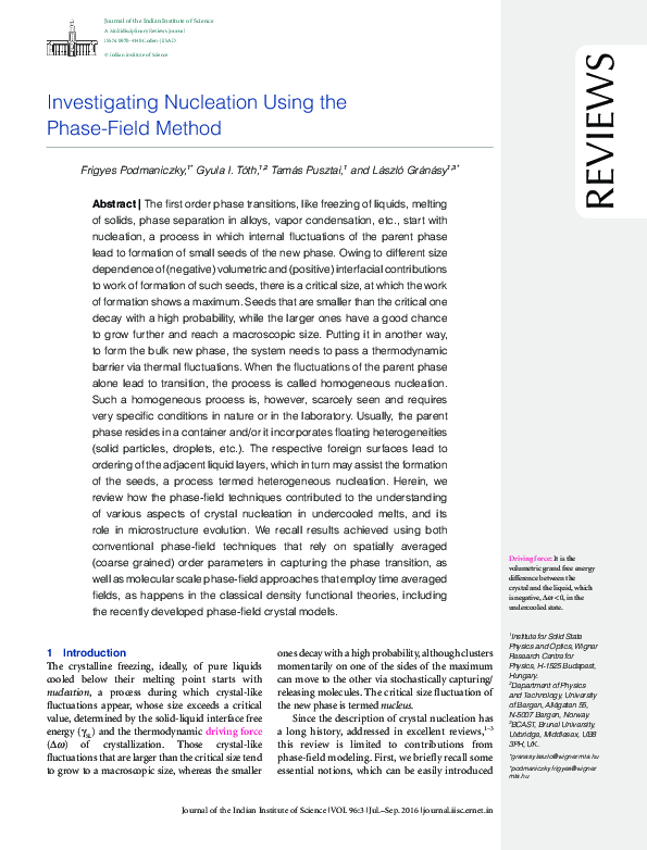(PDF) Investigating Nucleation Using the Phase-Field Method