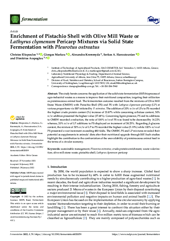 (PDF) Enrichment of Pistachio Shell with Olive Mill Waste or Lathyrus ...