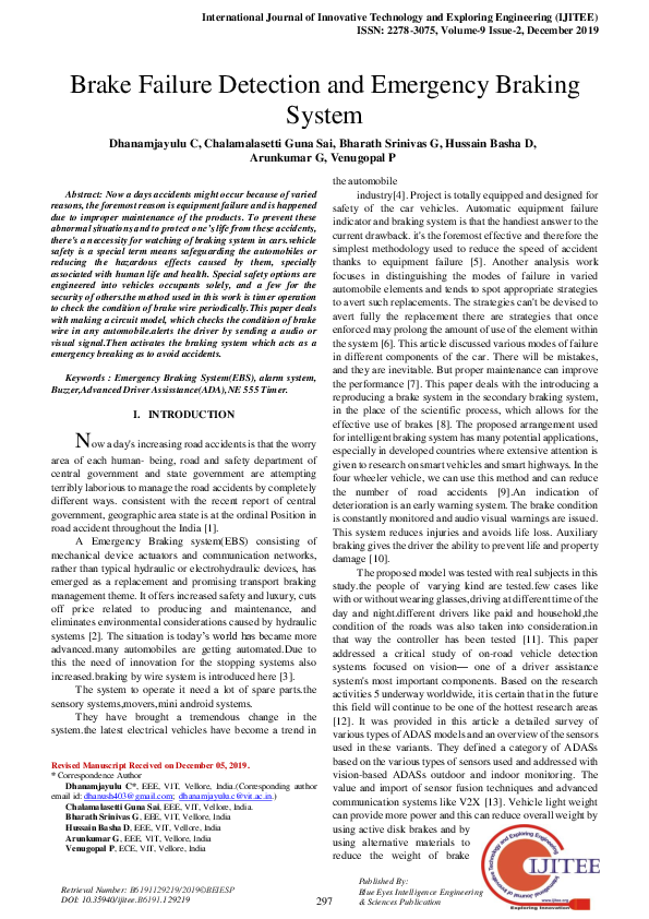 (PDF) Brake Failure Detection and Emergency Braking System