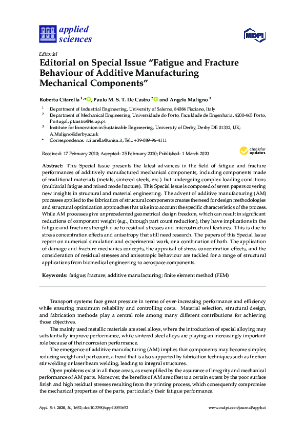 (PDF) Editorial on Special Issue “Fatigue and Fracture Behaviour of ...