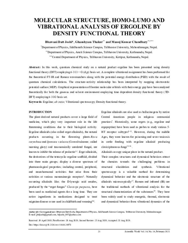 (PDF) Molecular Structure, Homo-Lumo and Vibrational Analysis Of Ergoline By Density Functional ...