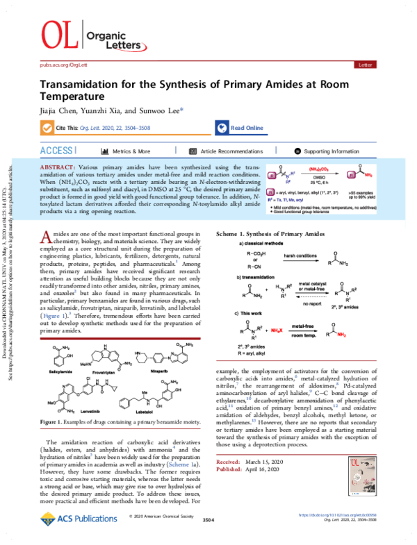 (PDF) Transamidation for the Synthesis of Primary Amides at Room ...