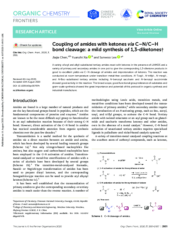 (PDF) Coupling of amides with ketones via C-N/C-H bond cleavage: a mild ...