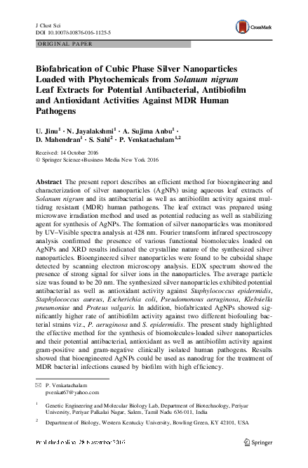 (PDF) Biofabrication of Cubic Phase Silver Nanoparticles Loaded with Phytochemicals from Solanum ...