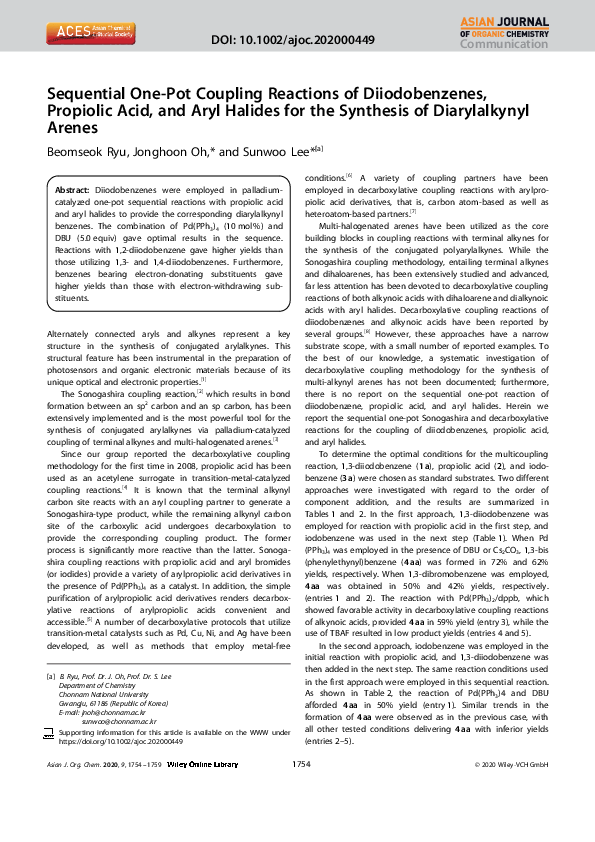 (PDF) Sequential One-Pot Coupling Reactions of Diiodobenzenes ...