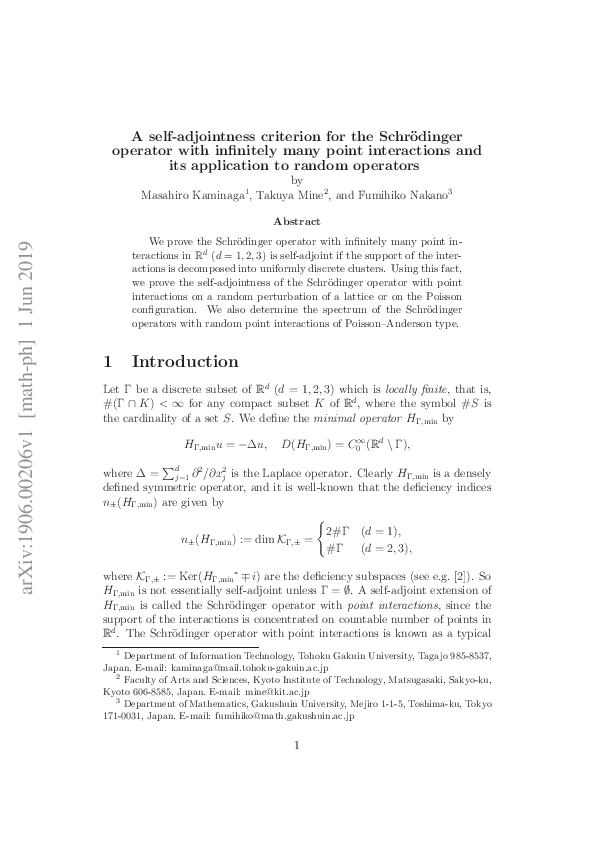(PDF) A Self-adjointness Criterion for the Schrödinger Operator with Infinitely Many Point ...