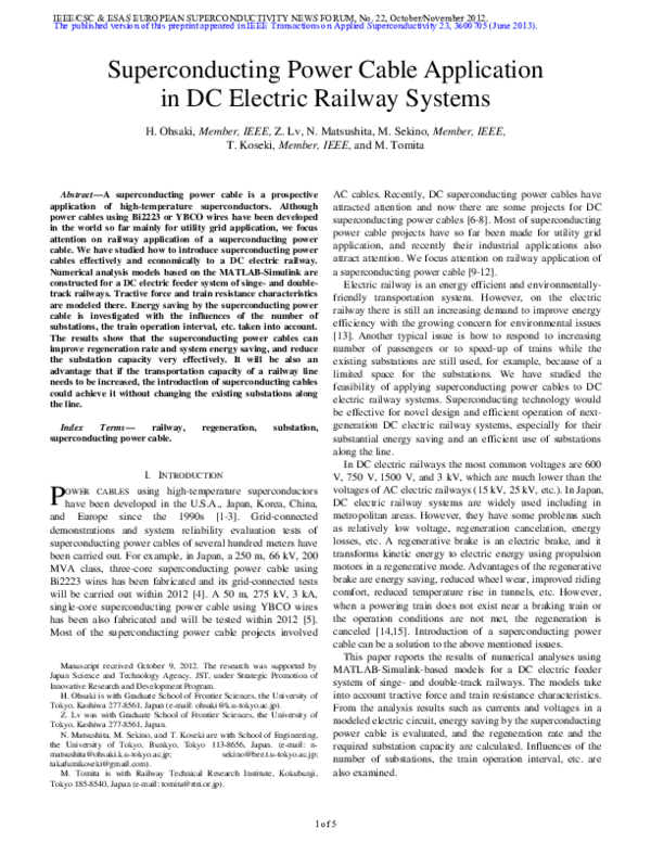 (PDF) Superconducting Power Cable Application in DC Electric Railway ...