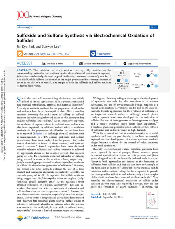 (PDF) Sulfoxide and Sulfone Synthesis via Electrochemical Oxidation of ...