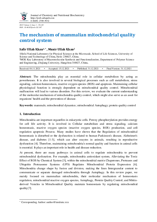 (PDF) The mechanism of mammalian mitochondrial quality control system
