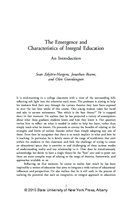 (PDF) The Emergence and Characteristics of Integral Education An ...