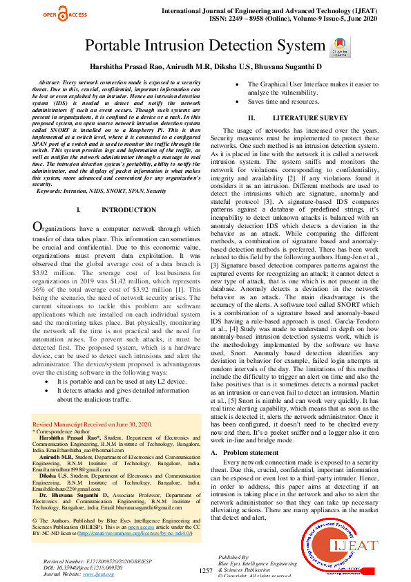 (PDF) Portable Intrusion Detection System